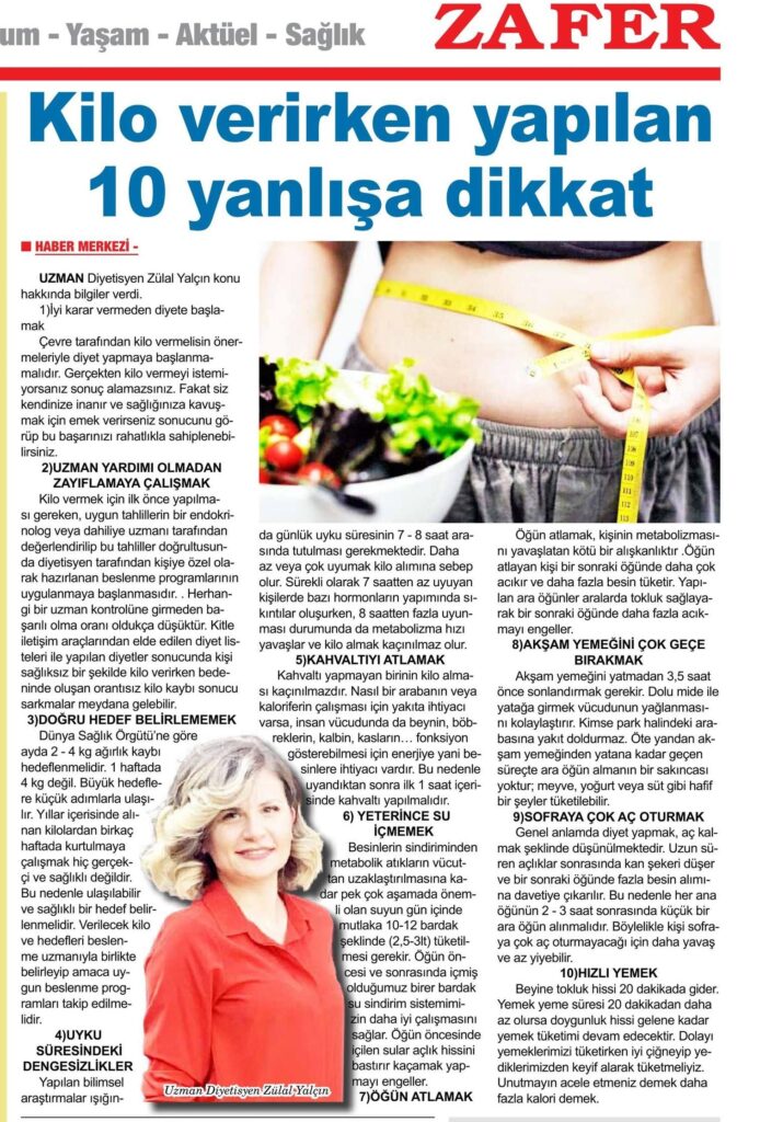 Zafer Gazetesi – Uzman Diyetisyen Zülal Yalçın | Etiler Diyetisyen ...